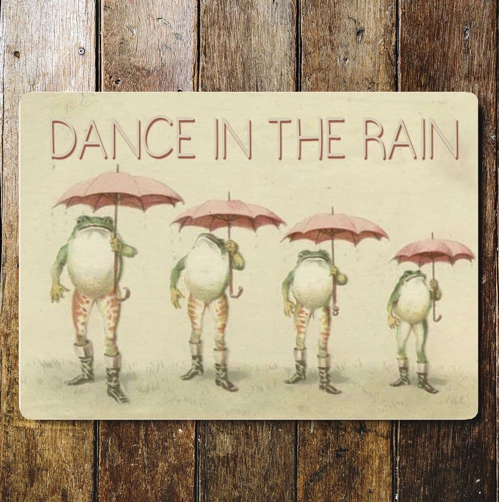 Frogs Dance In The Rain - Metal Travel Wall Sign