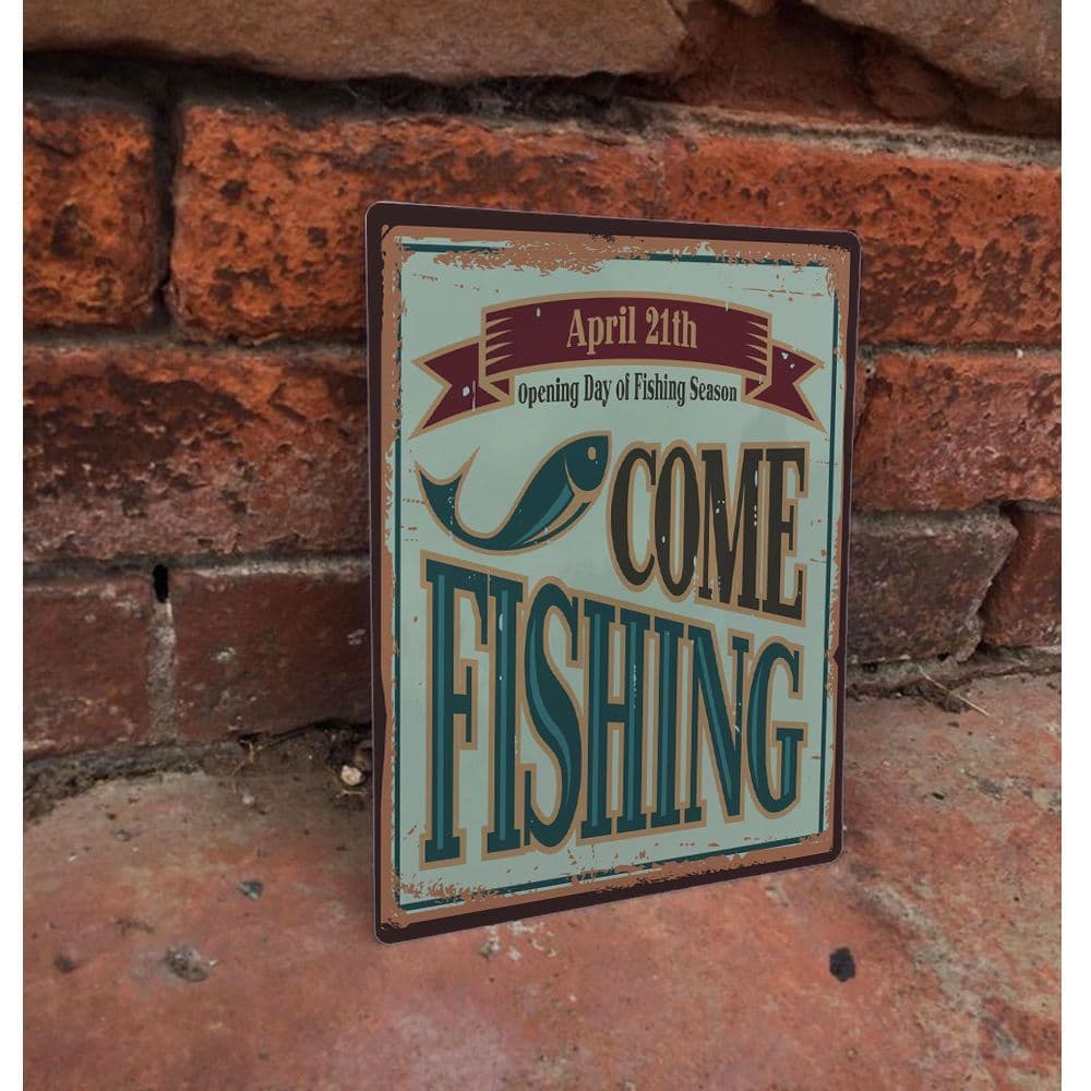 Gone Fishing Fish Retro - Metal Man Cave Wall Sign