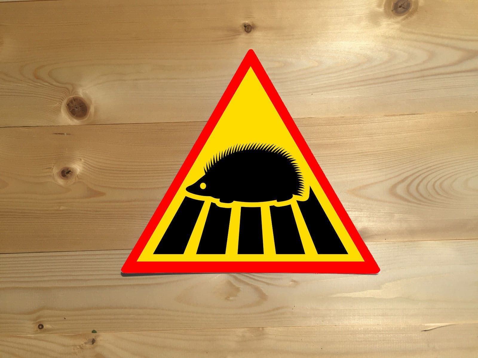 Hedgehog Crossing Warning Triangle sign - Metal Advertising Wall Sign