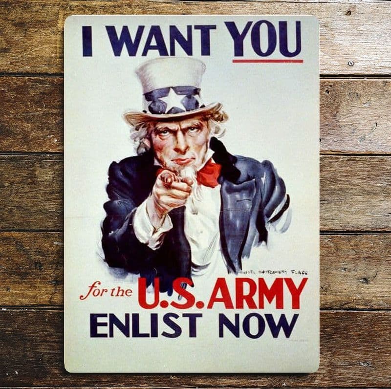 I Want You For The U S Army Enlist Now - Metal Propaganda Wall Sign