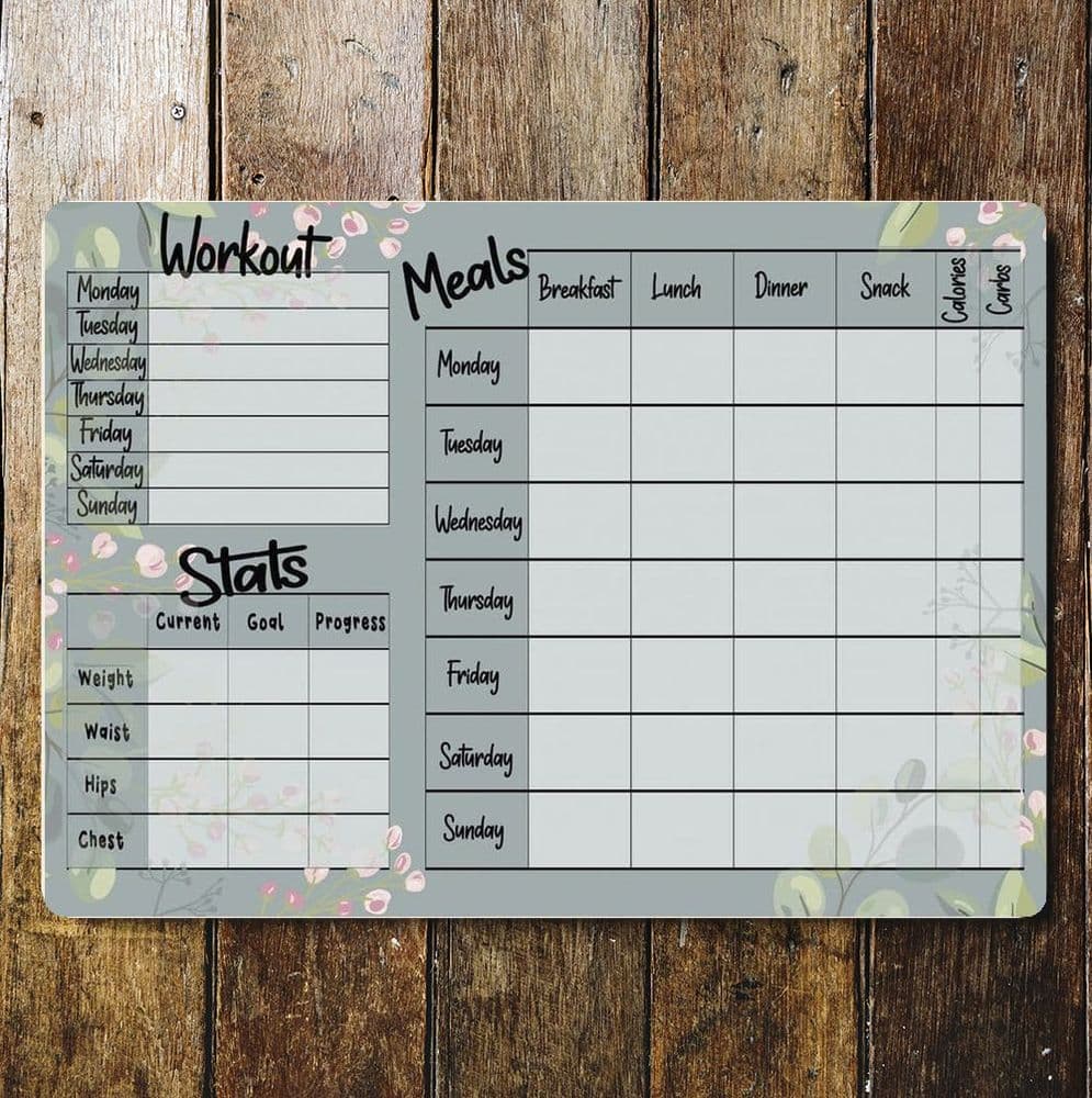 Metal Weekly food Stats and workout Wall Plan Planner - Metal Wall Sign