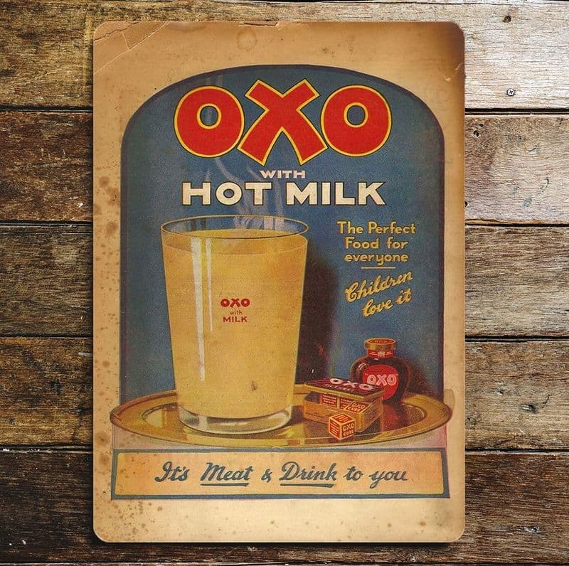 Oxo Cube with Hot Milk It s Meat & Drink to you - Metal Advertising ...