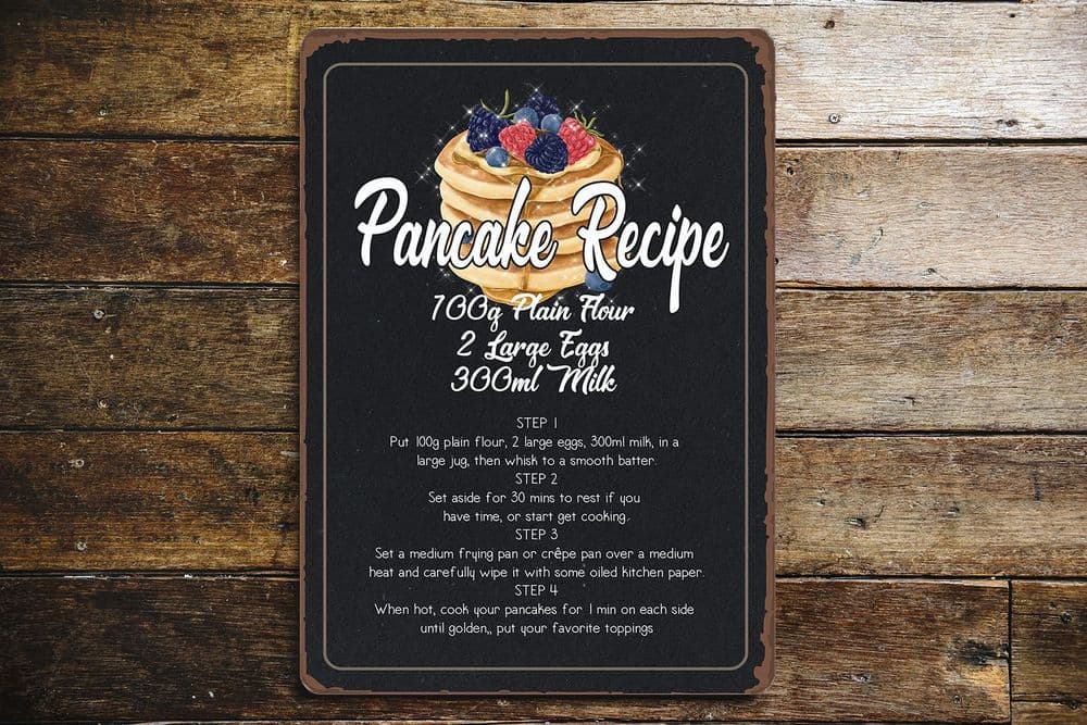 pancake recipe - Kitchen Pub Home Bar - Metal Sign Plaque