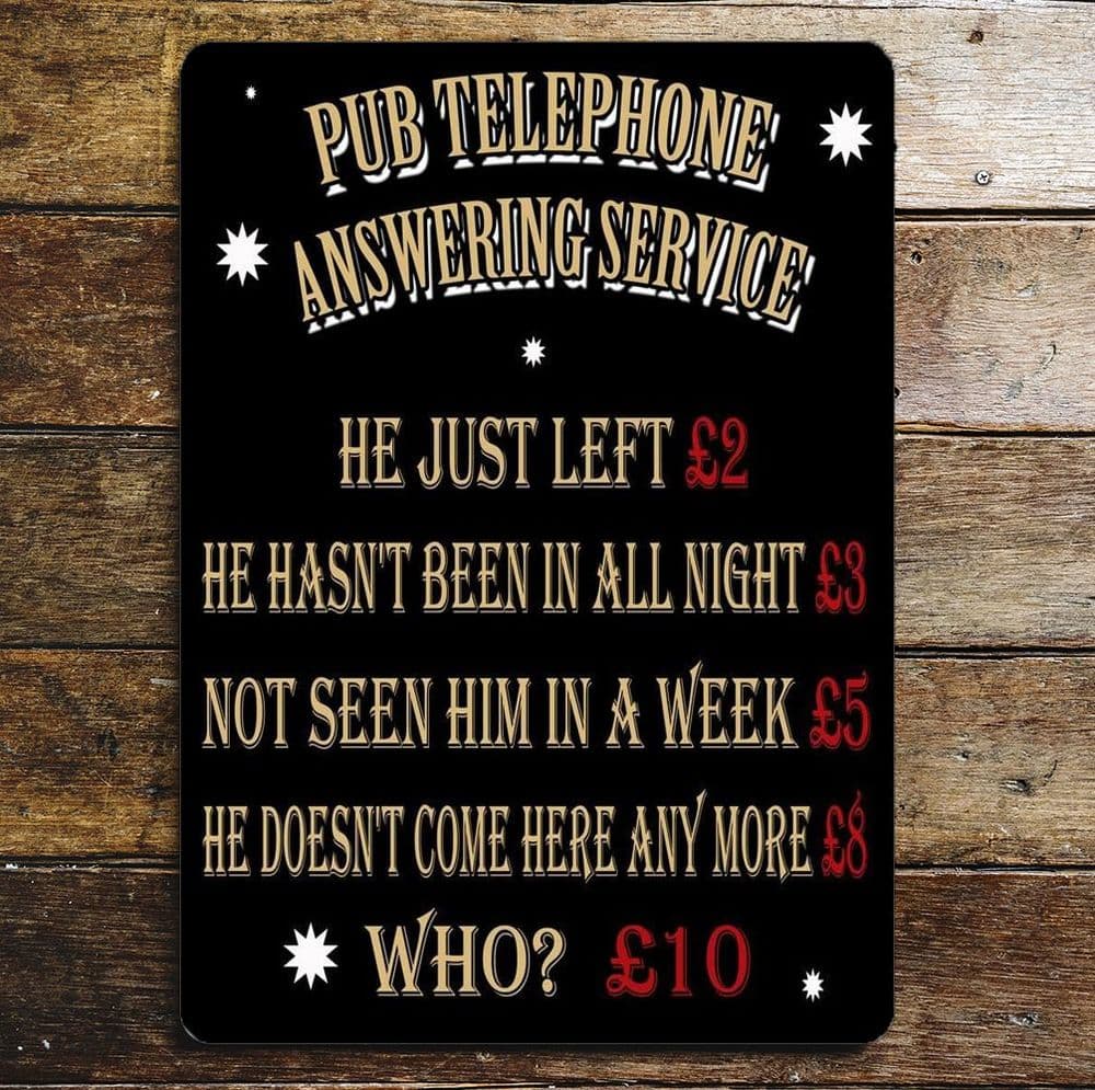 Pub telephone answering service - Price List - Metal Advertising Wall Sign