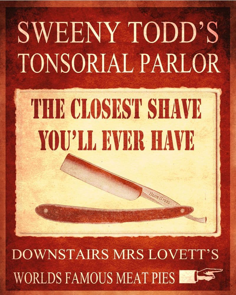 Sweeny Todds Tonsorial Parlor - Metal Movie Wall Sign