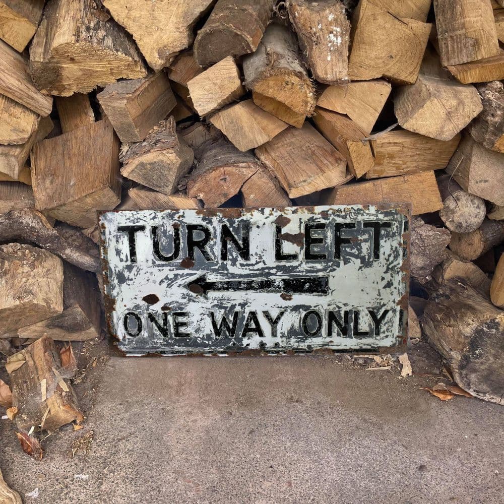 Turn Left One Way Only - Metal Wall Sign