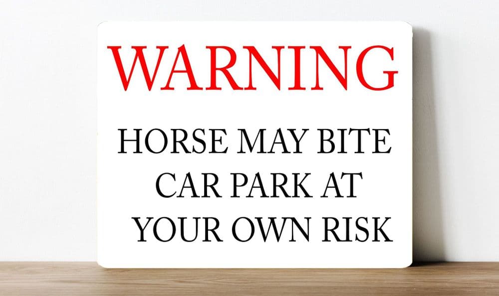 warning horse may bite park at own risk information Metal Wall Sign