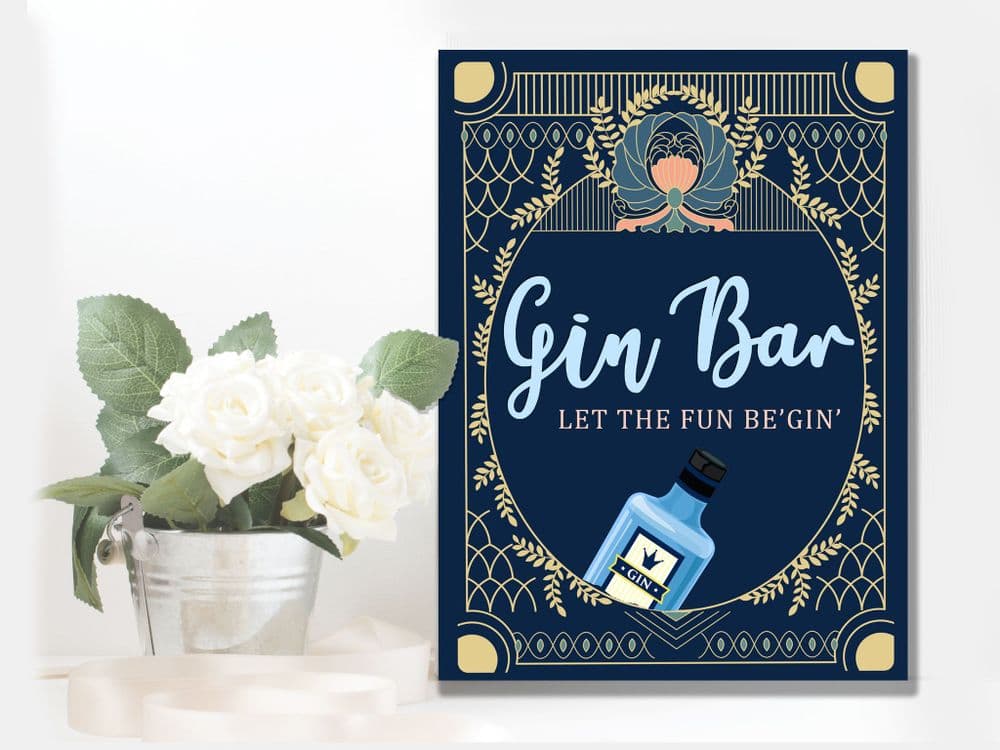Wedding Gin Bar Art Deco - Metal Wall Sign