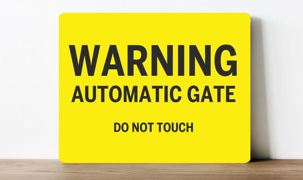 yellow warning automatic gate information Metal Wall Sign