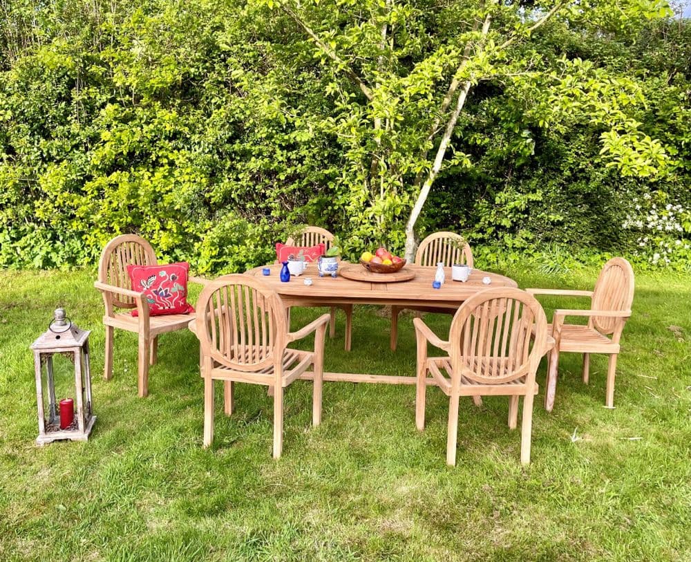 6 Seater Slatted Oval Grand Table Windsor Castle Dining Set