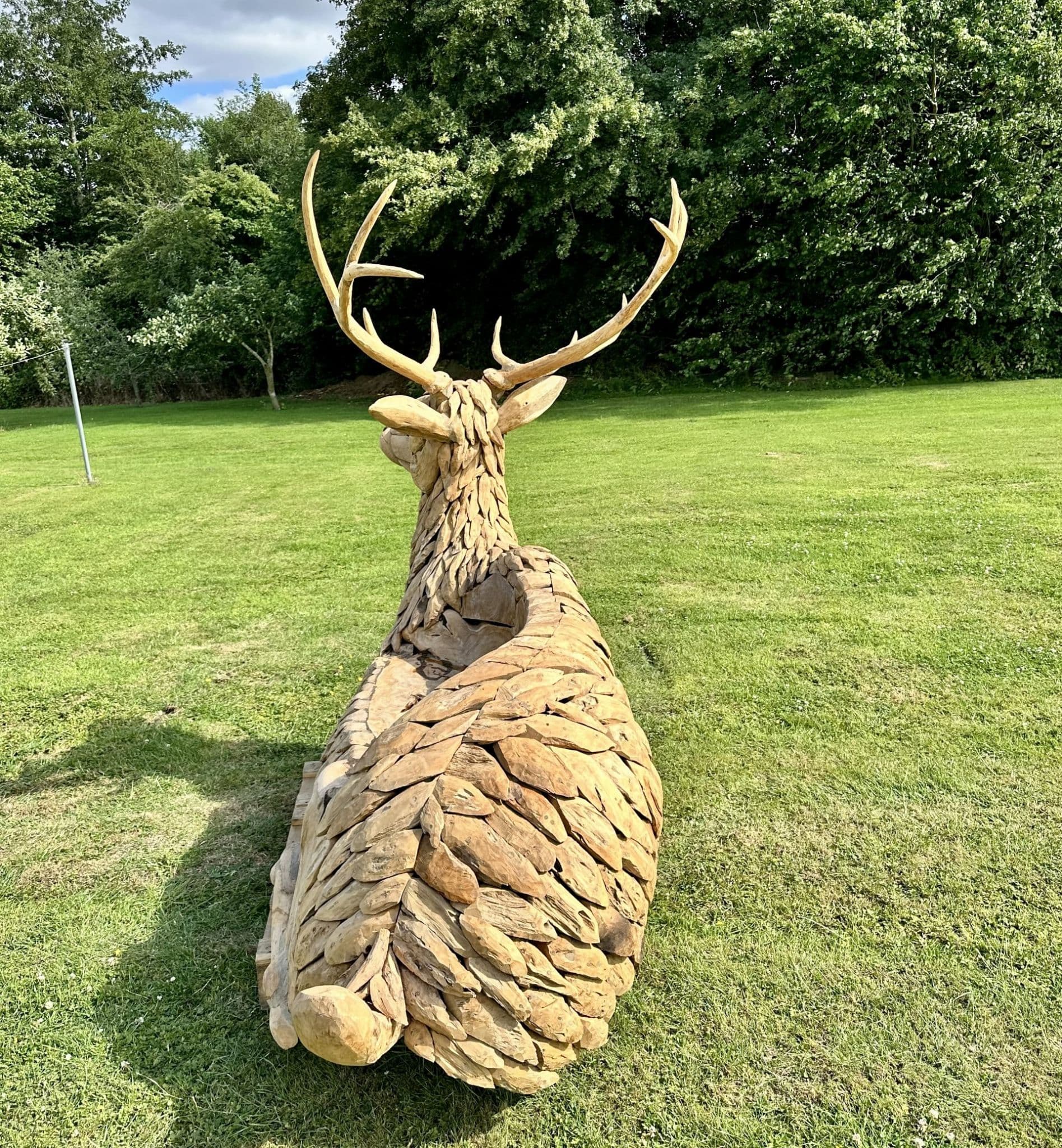 Giant Hand Crafted Teak Wood Stag Deer Statue Bench
