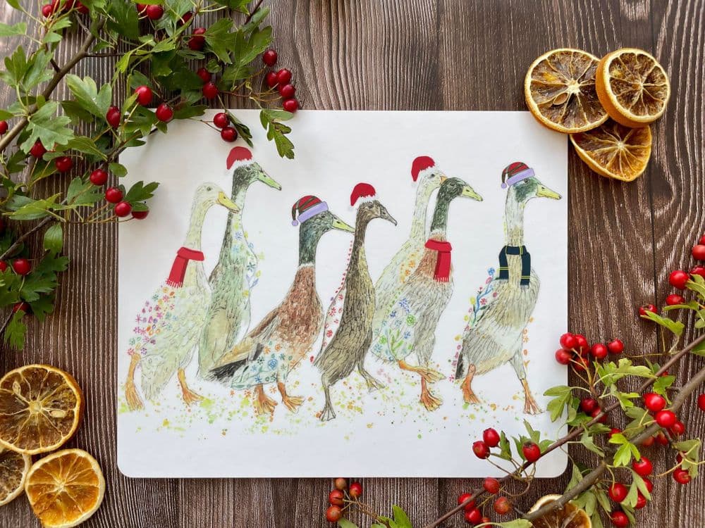 CHRISTMAS QUACKERS DUCKS LUXURY CORK PLACEMAT