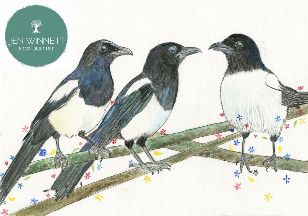 THREE FOR A GIRL MAGPIES - SIGNED PRINT