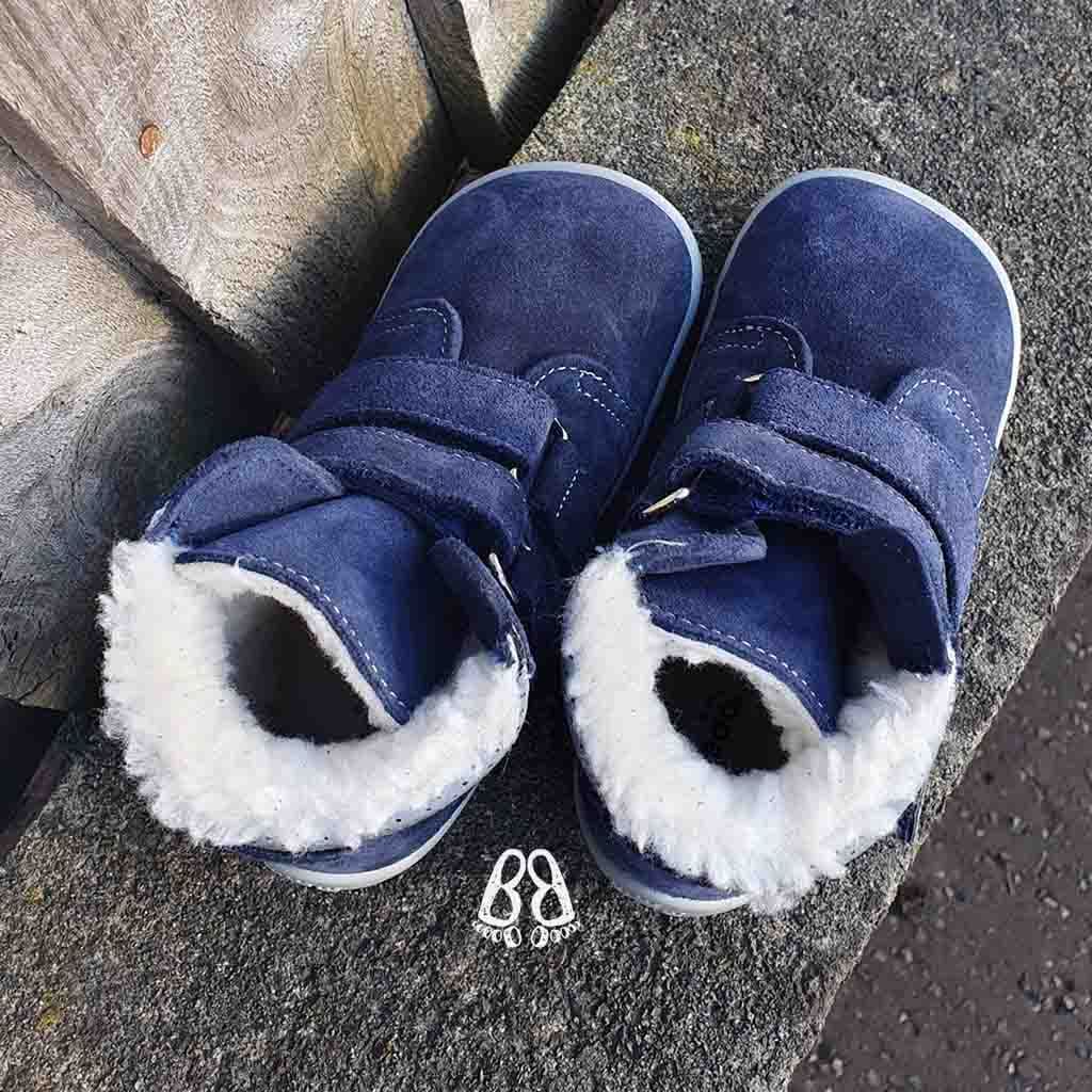 Beda Barefoot Lucas Wool-Lined Winter Ankle Shoes Navy Blue