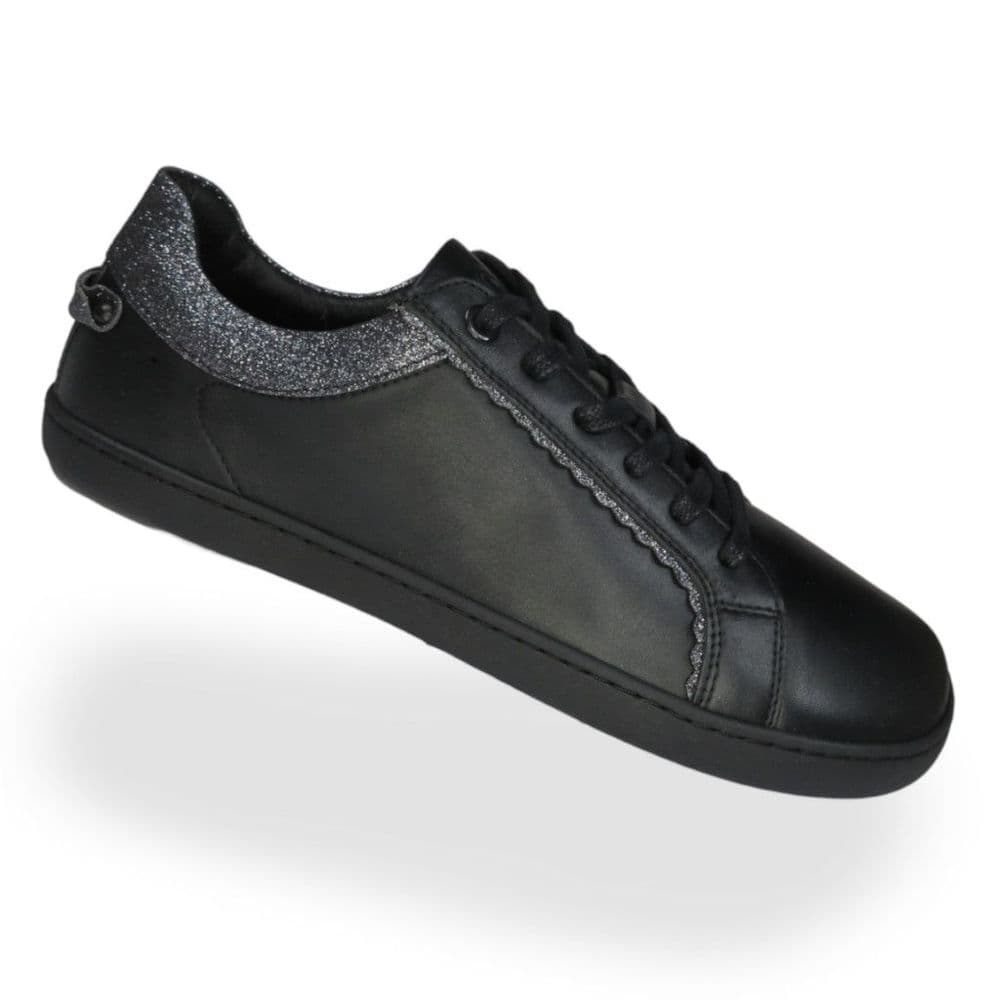 Shapen Feelin Chic Barefoot Leather Trainers Black Glitter