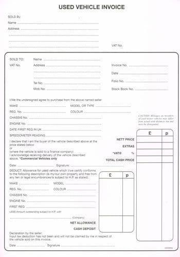 Vehicle Invoice Pad