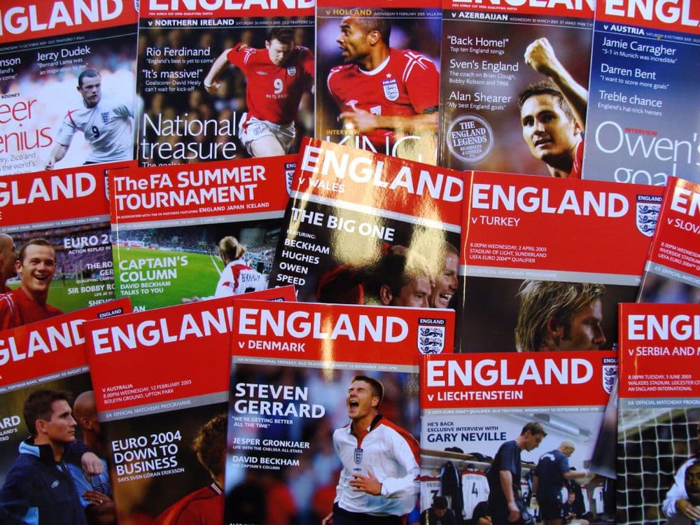 Bundle of 12 different ENGLAND HOME football programmes between 2003 ...