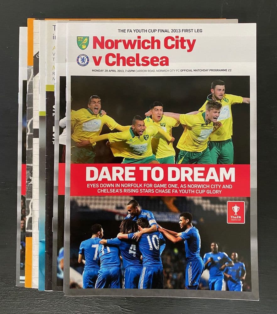 Collection of 10 different FA YOUTH CUP FINAL football programmes