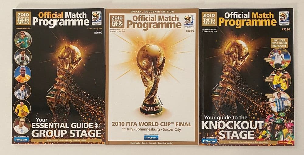 Complete set of all 3 World Cup 2010 official programmes from South Africa