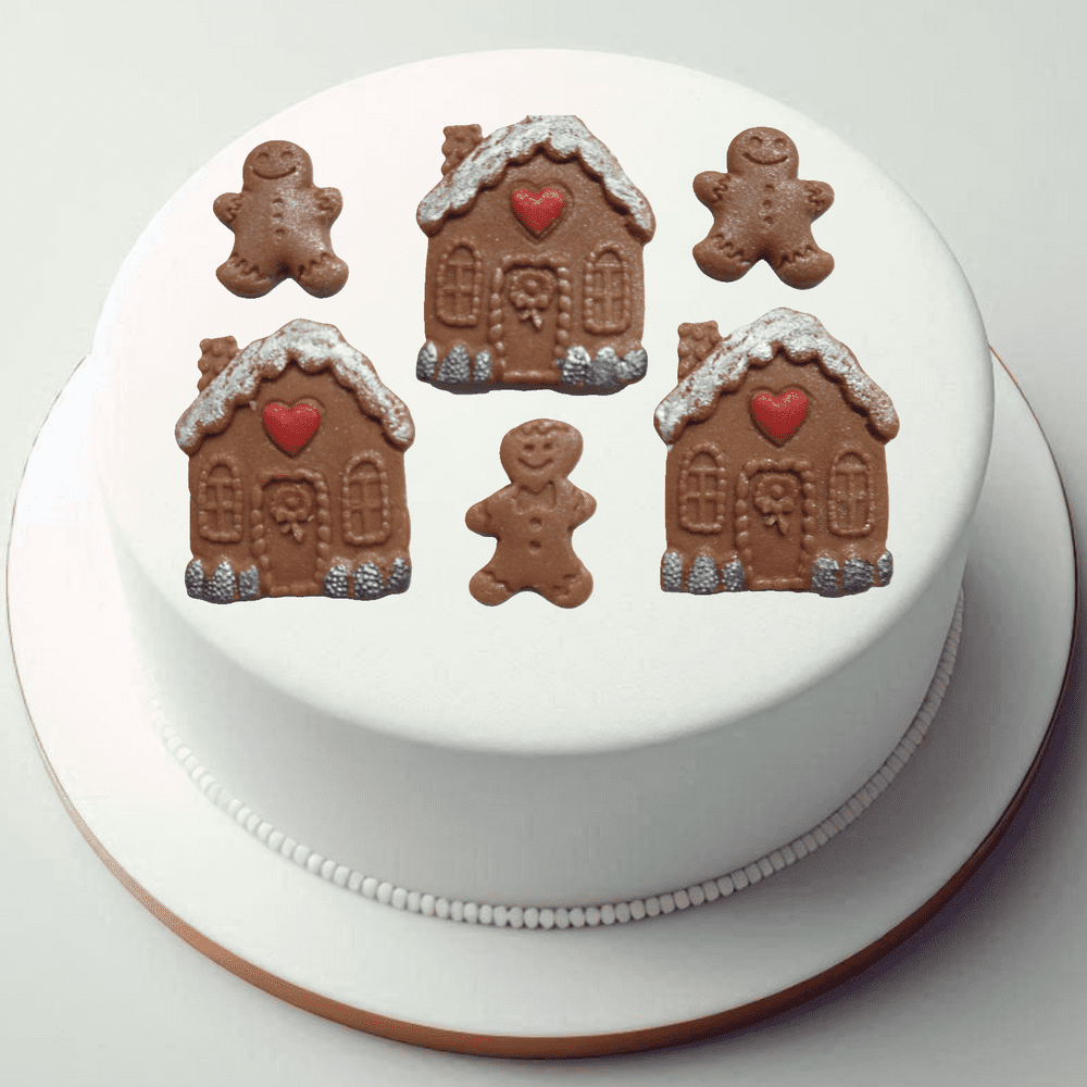 12x Christmas Edible Cupcake Cake Toppers - Fondant Gingerbread House ...