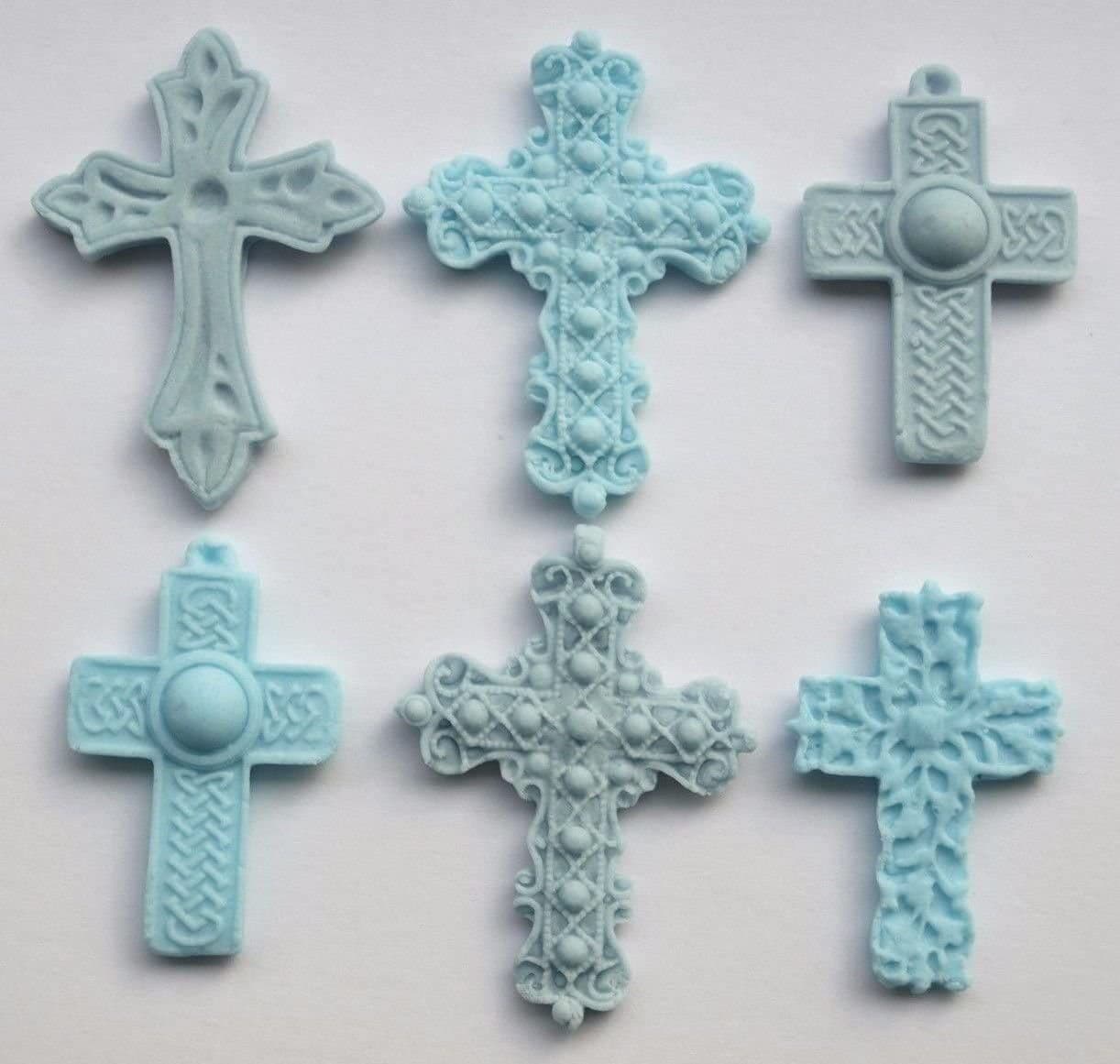 12x Edible Cross Blue Boy Christening Baptism - Fondant Cupcake Cake ...