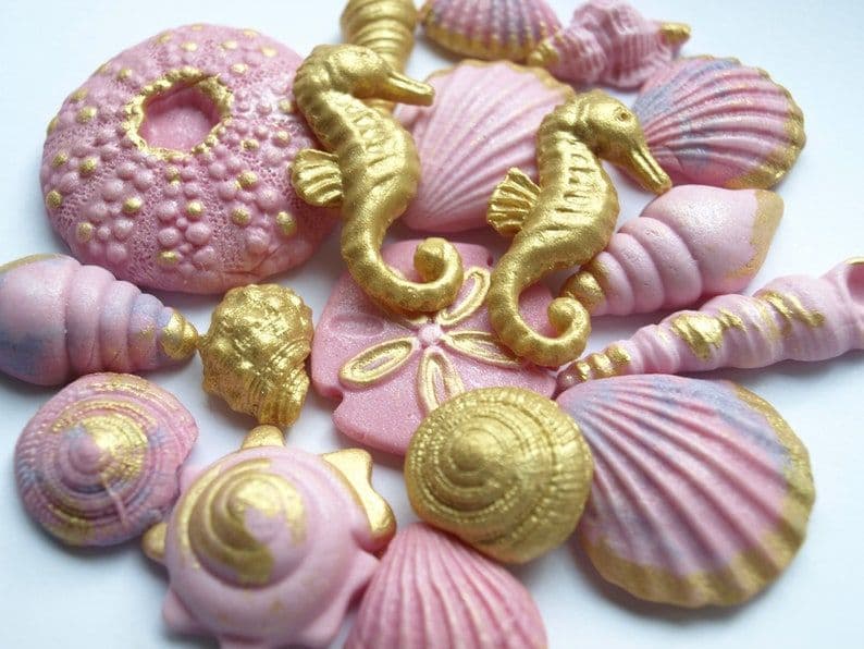 18x Edible Seahorse Seashells Under Sea Fondant Cake Topper Holiday ...