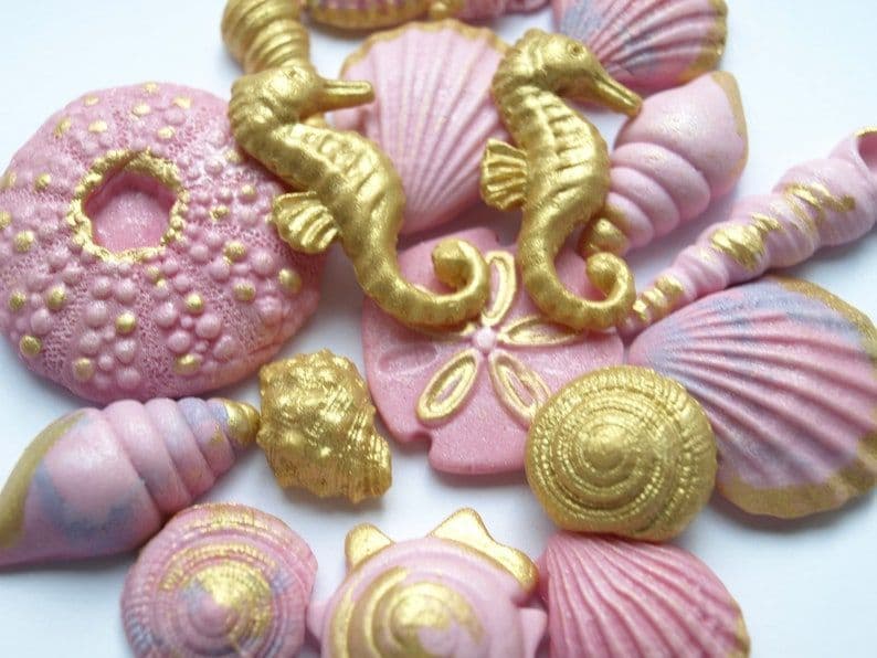 18x Edible Seahorse Seashells Under Sea Fondant Cake Topper Holiday ...