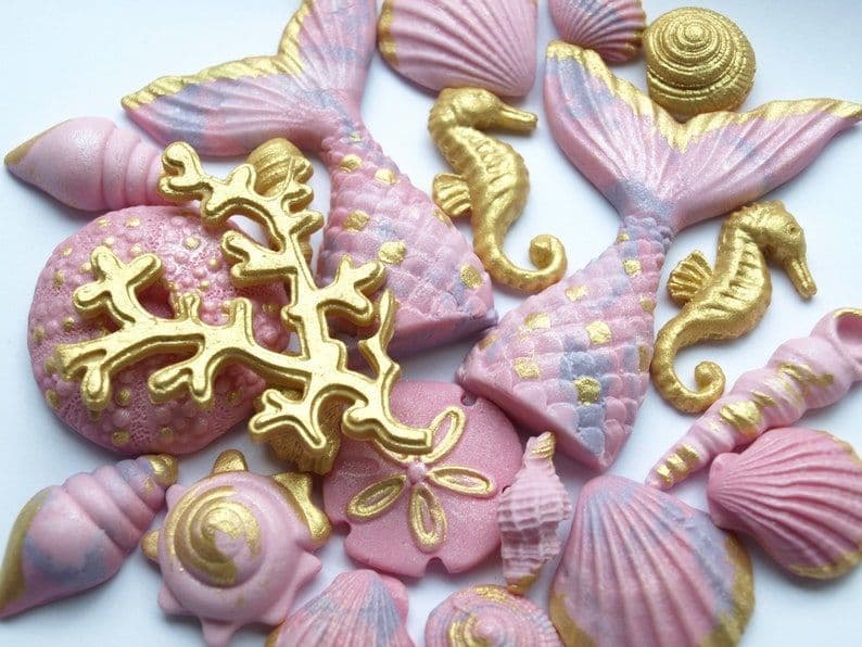 25x Edible Mermaid Tail Seashells Seahorse Under the sea Fondant Cake ...