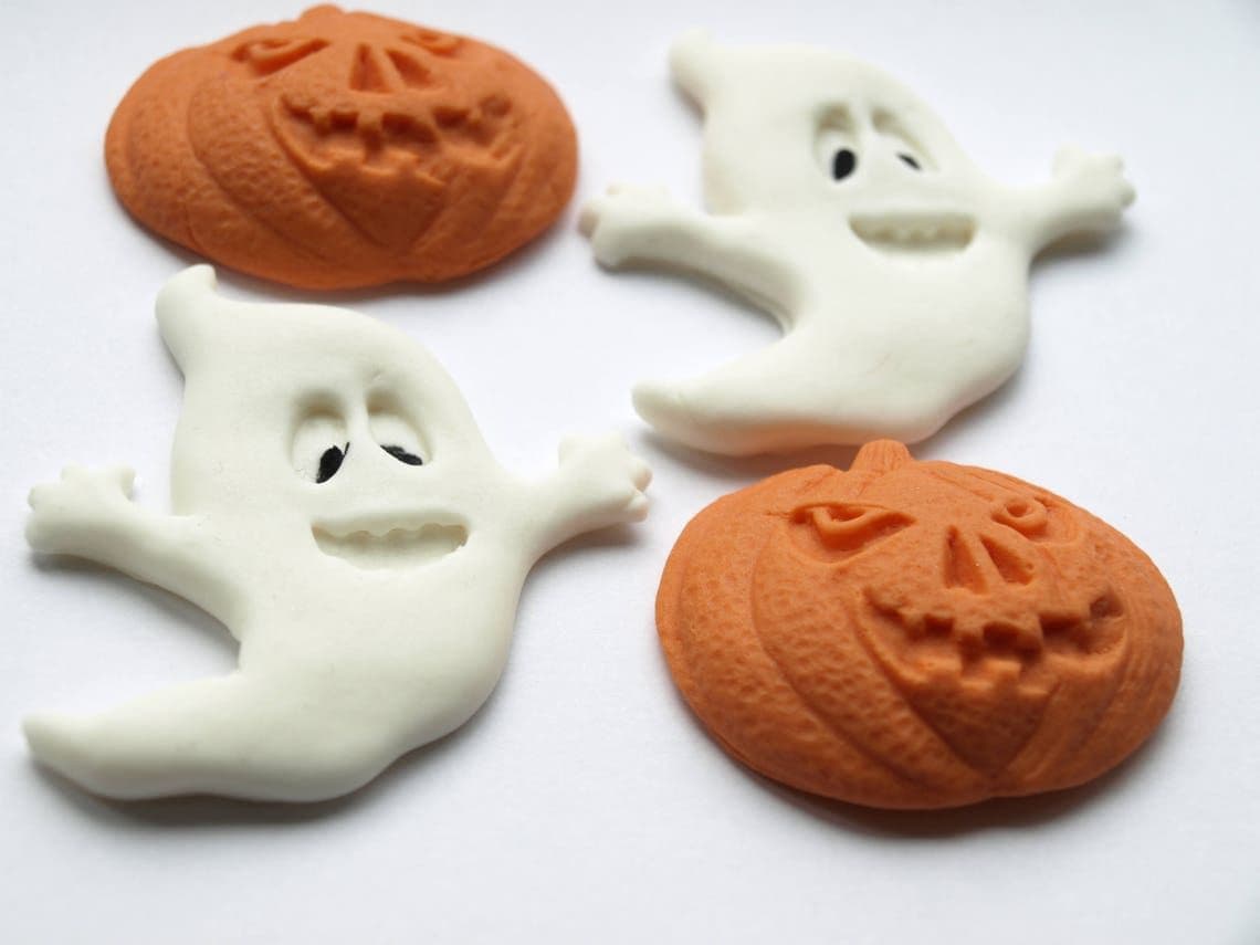 6x Halloween Ghost Pumpkin Fondant Cupcake Cake Edible Toppers Spooky ...