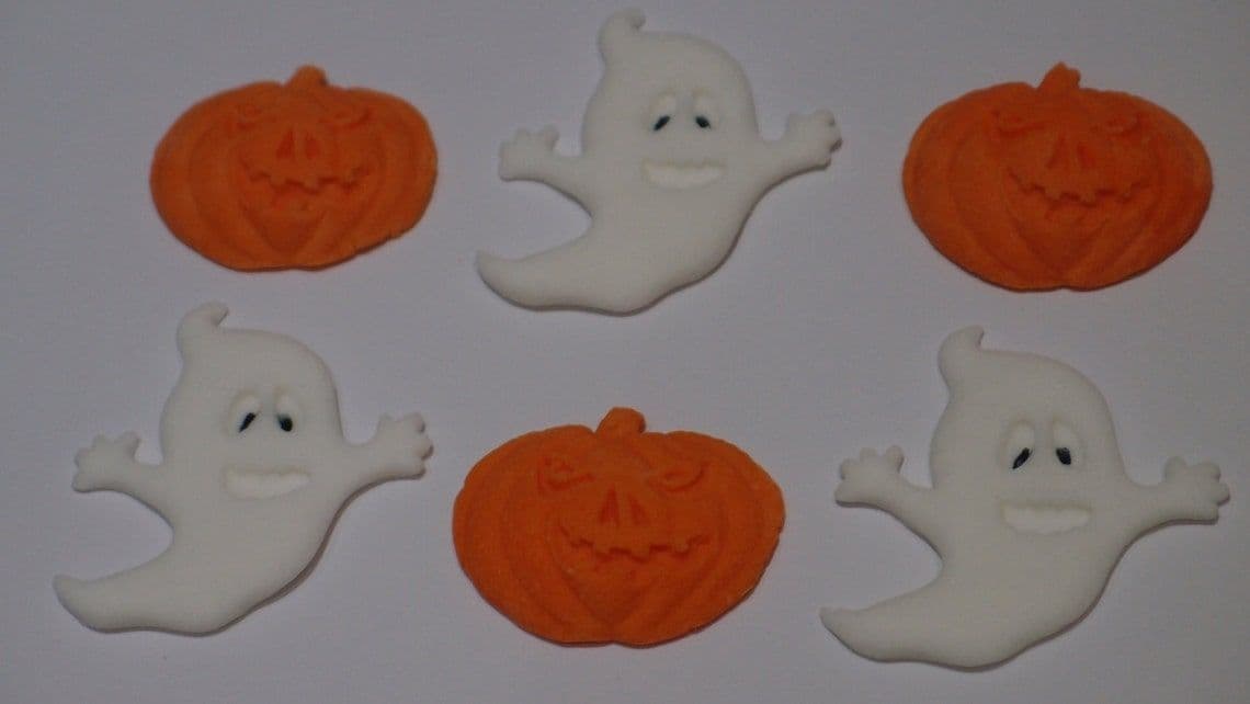 6x Halloween Ghost Pumpkin Fondant Cupcake Cake Edible Toppers Spooky ...