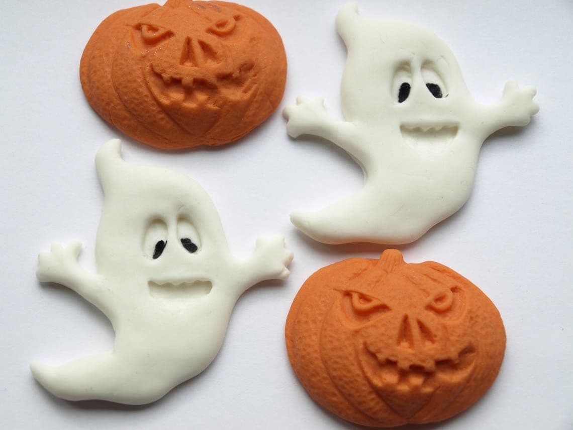 6x Halloween Ghost Pumpkin Fondant Cupcake Cake Edible Toppers Spooky ...