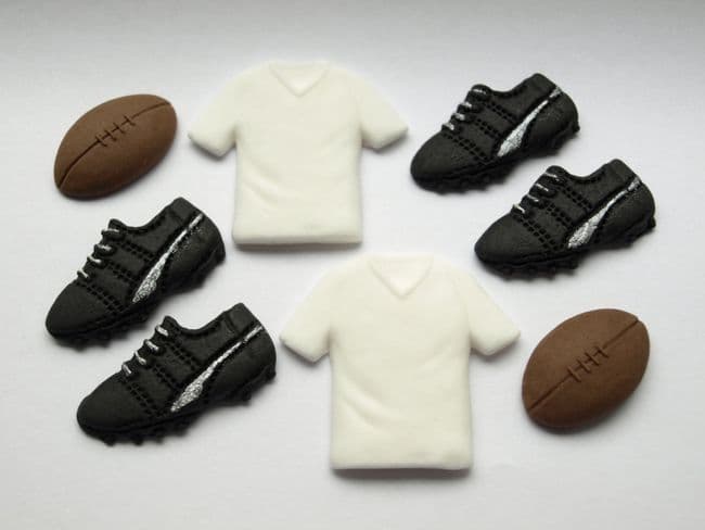 8x Rugby Happy Birthday Cake Toppers Edible Fondant Cupcake Decor White ...