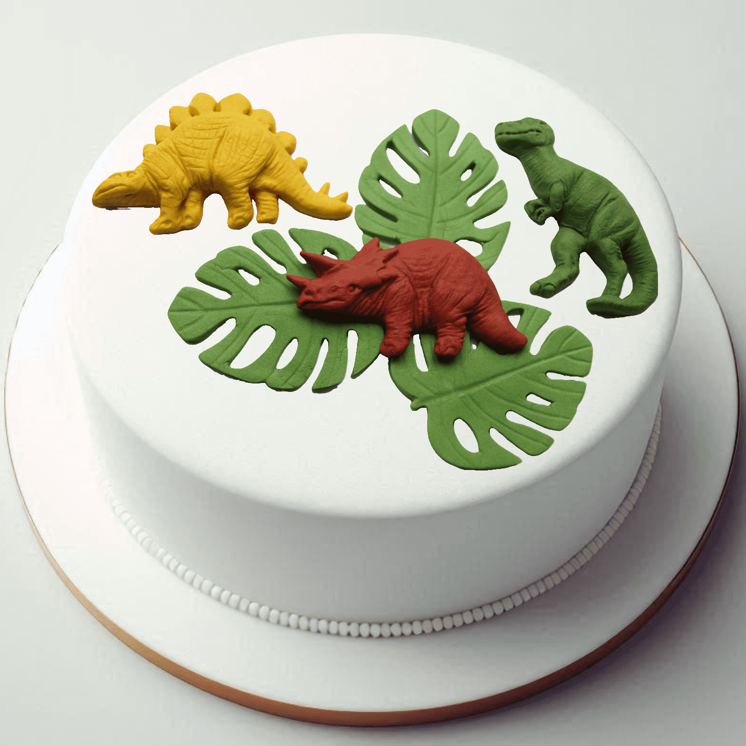 Dinosaurs & Monstera Leaves Edible Fondant Cake Cupcake Toppers T-Rex ...
