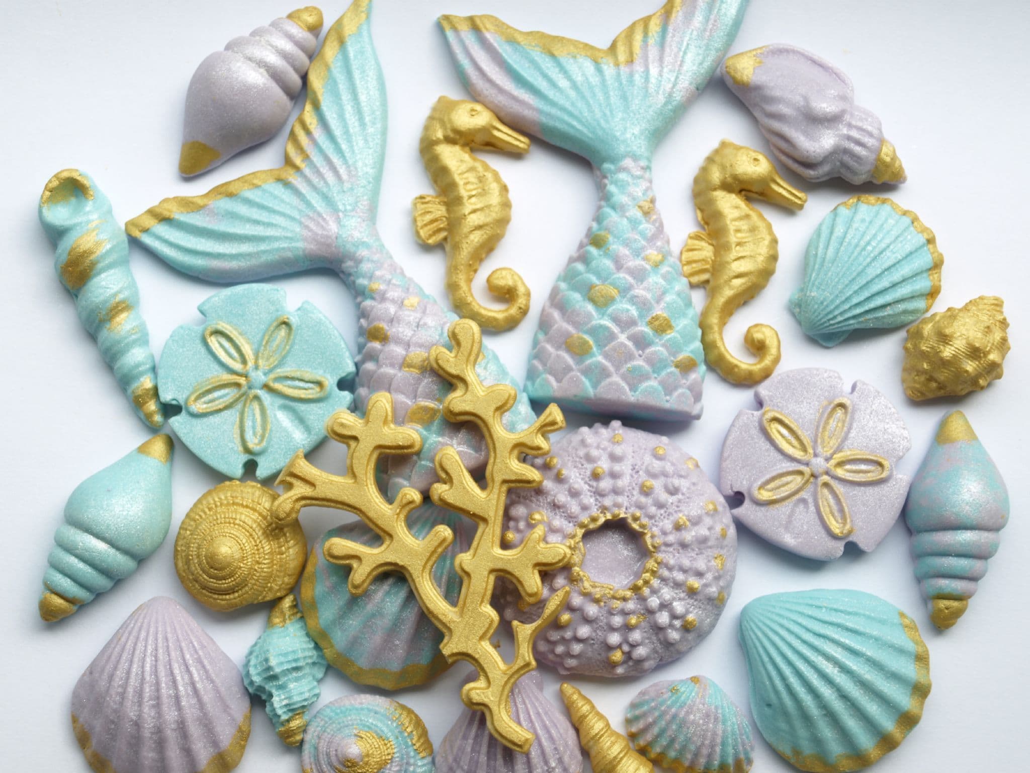Edible Mermaid Tail Seashells Coral & Seahorse - Fondant Cake Topper ...
