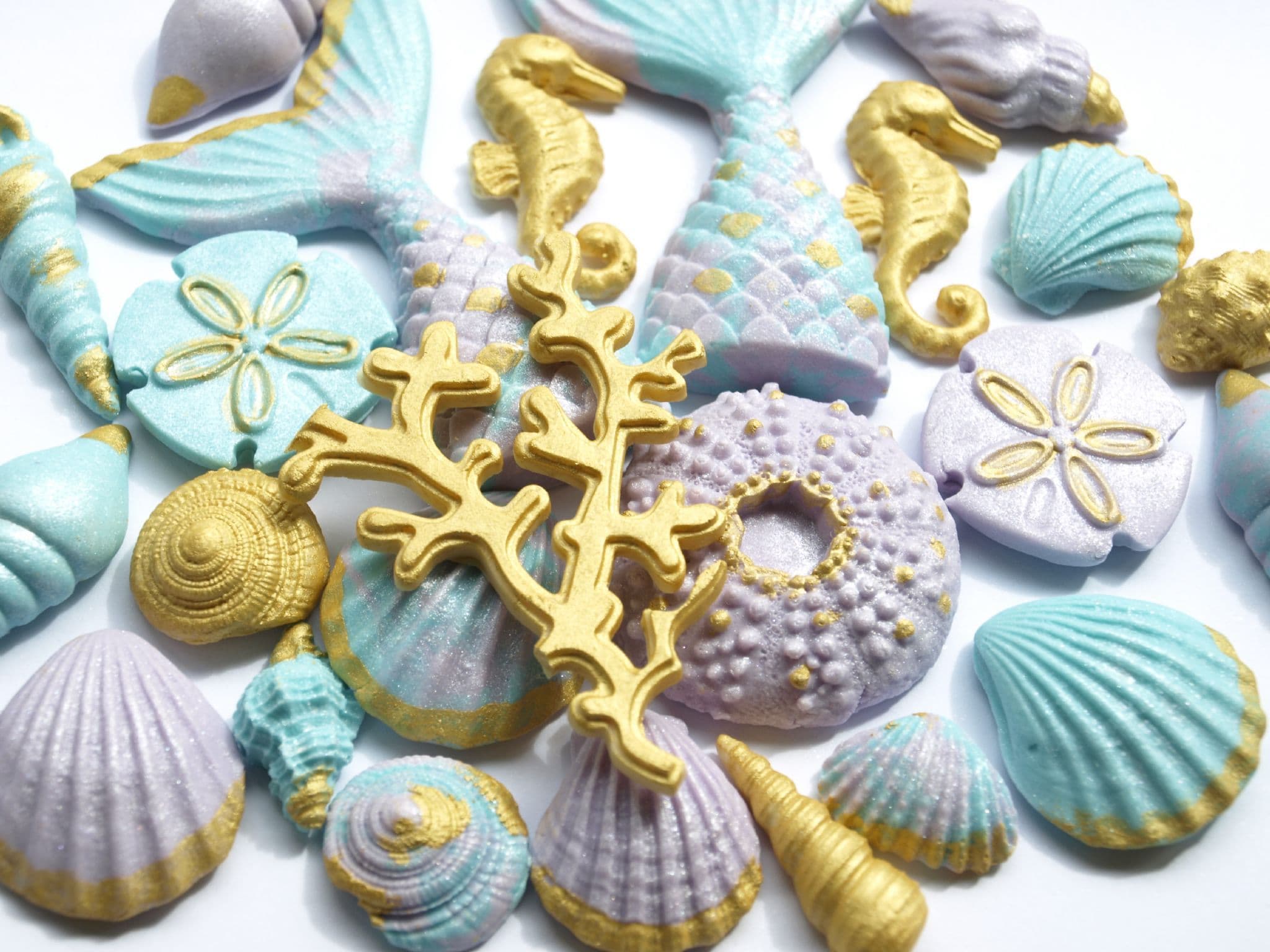 Edible Mermaid Tail Seashells Coral & Seahorse - Fondant Cake Topper ...