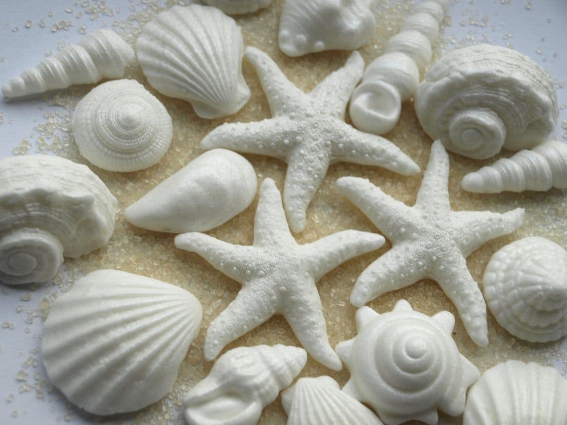 Nautical Fondant Sea Shells Cupcake Toppers Summer Beach Wedding Favors ...