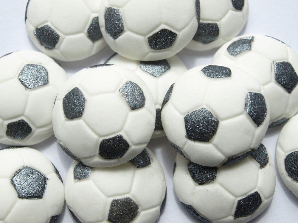 Rainbow Cake Toppers 12x Football Balls Edible Cupcake Decorations RCT-0088