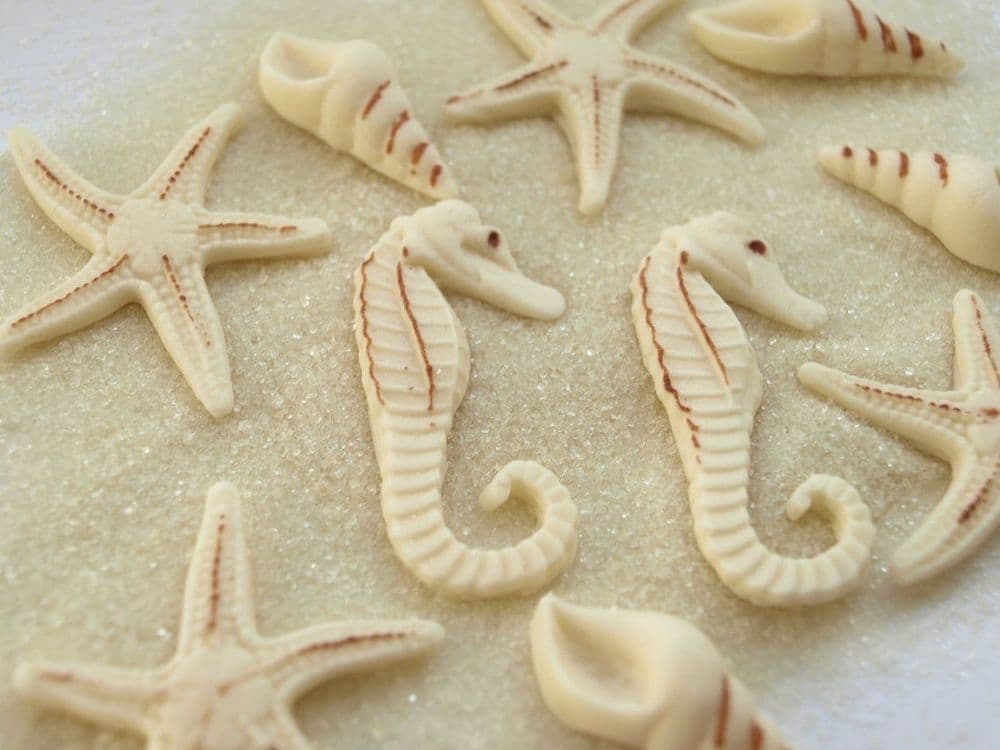 Starfish Seahorse & Seashells conches - Fondant Edible Cupcake Cake Toppers