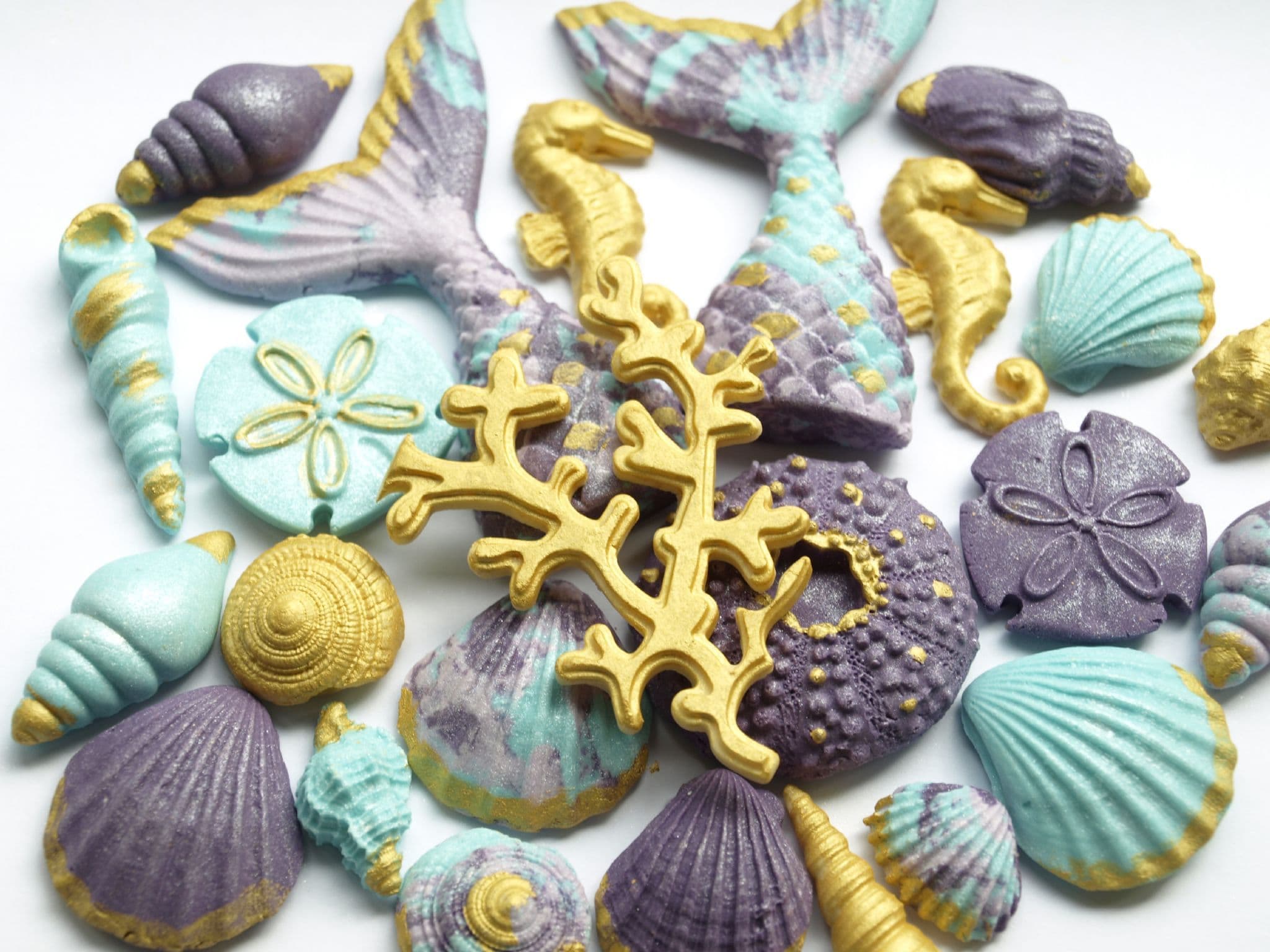 Under the Sea Edible Mermaid Tail Seashells Nautical - Fondant Cupcake ...