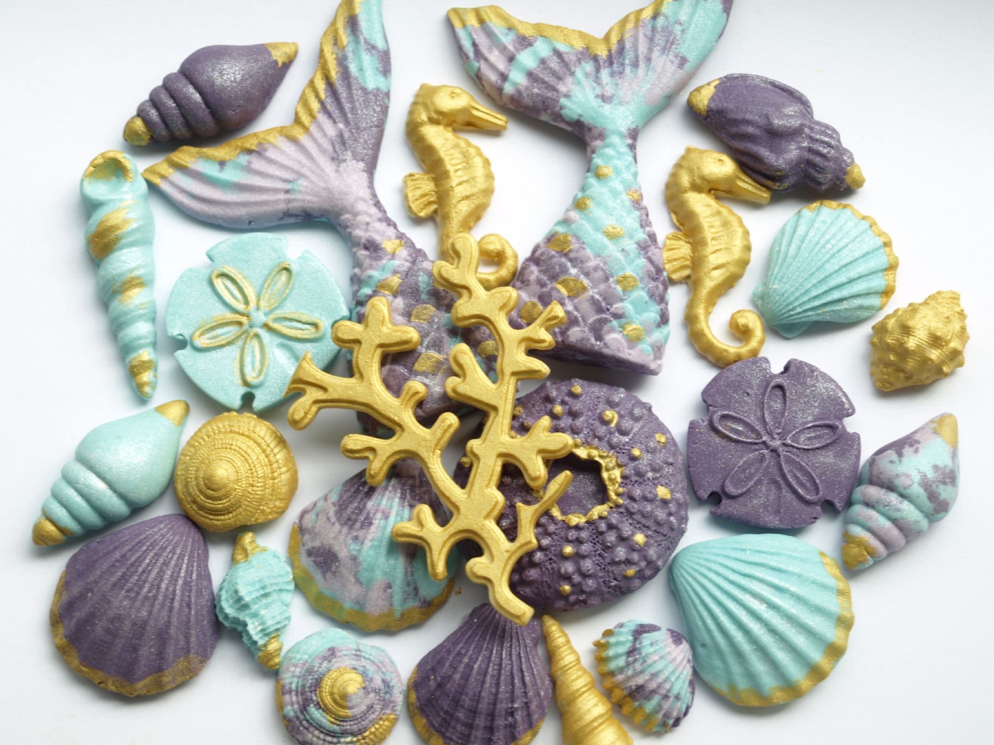 Under the Sea Edible Mermaid Tail Seashells Nautical - Fondant Cupcake ...
