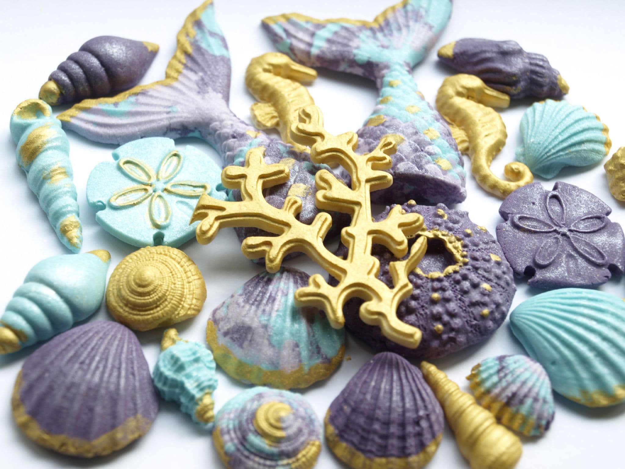 Under the Sea Edible Mermaid Tail Seashells Nautical - Fondant Cupcake ...
