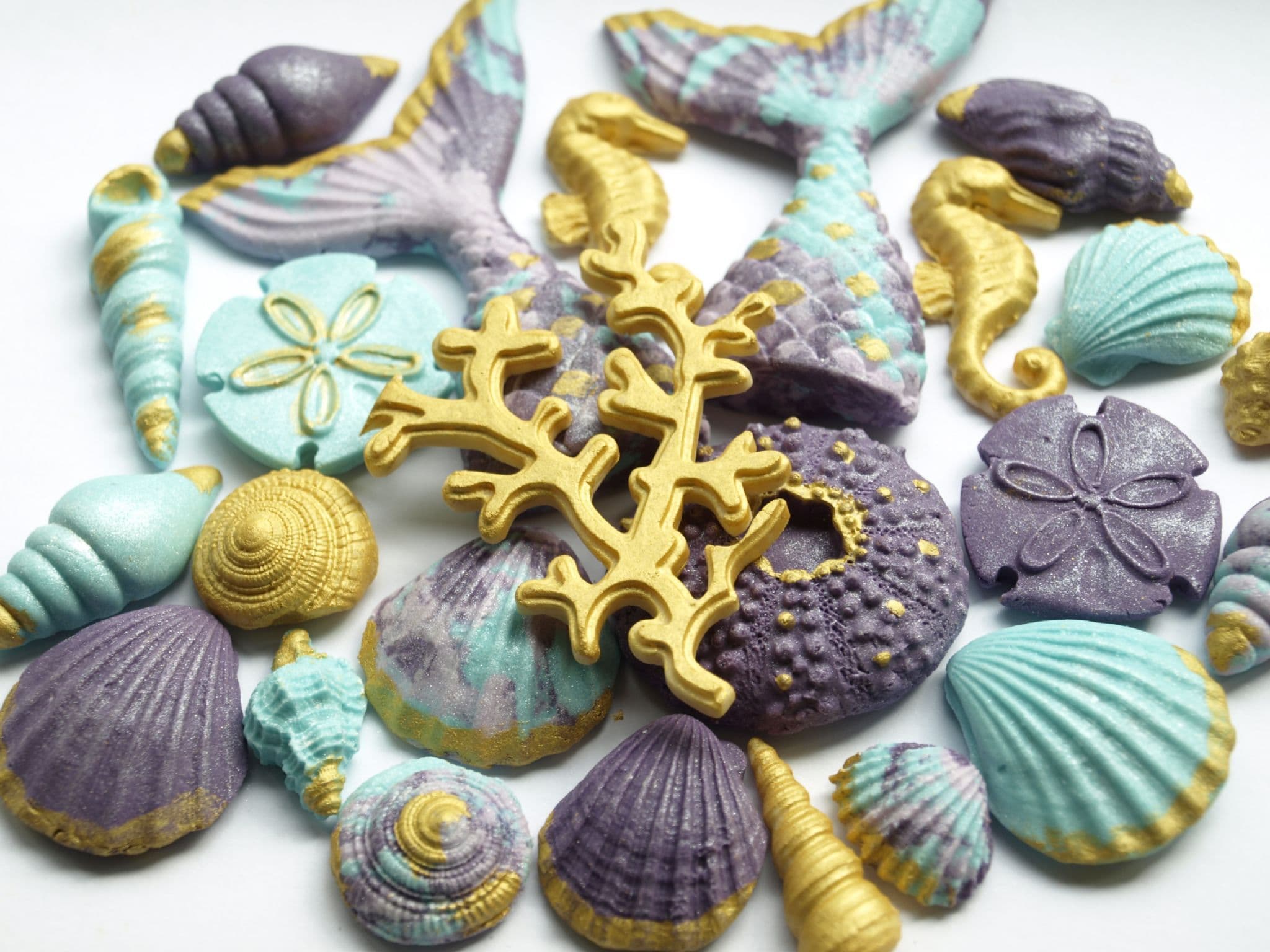 Under the Sea Edible Mermaid Tail Seashells Nautical - Fondant Cupcake ...