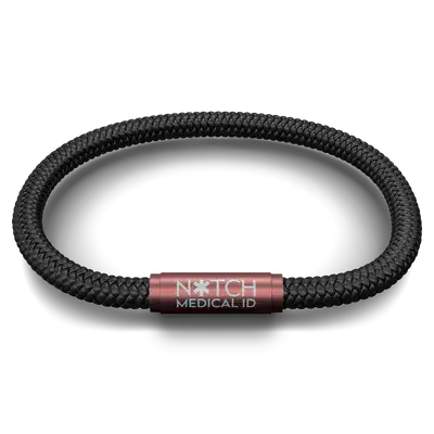 Medical ID Solid Black Cord Notch Bracelet