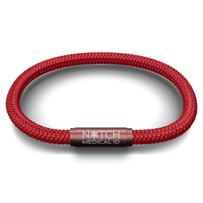 Medical ID Solid Red Cord Notch Bracelet