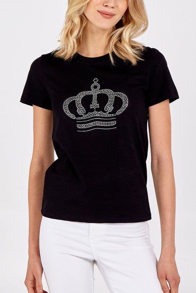 Queenie Crown Diamanté T-Shirt Black