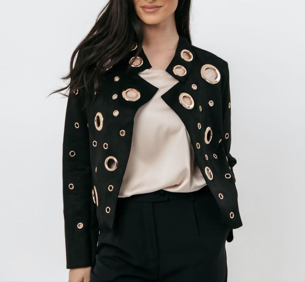 Suedette Eyelet Jacket Black