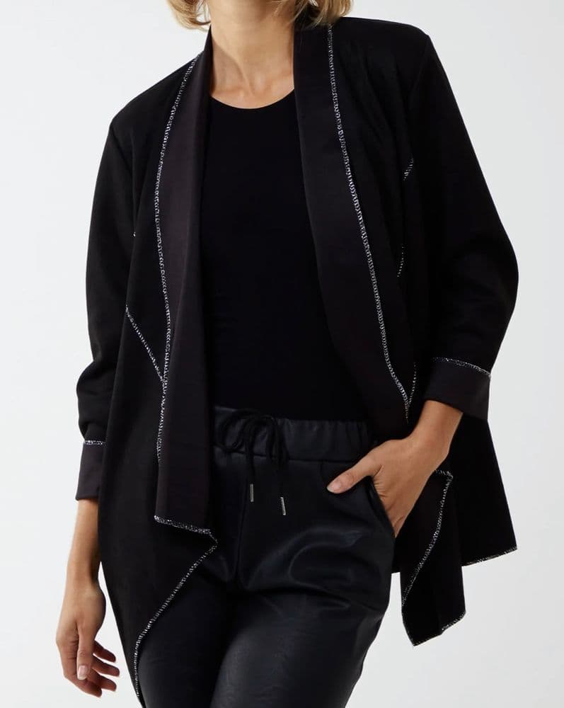 Viola Suedette Waterfall Blazer Jacket Black
