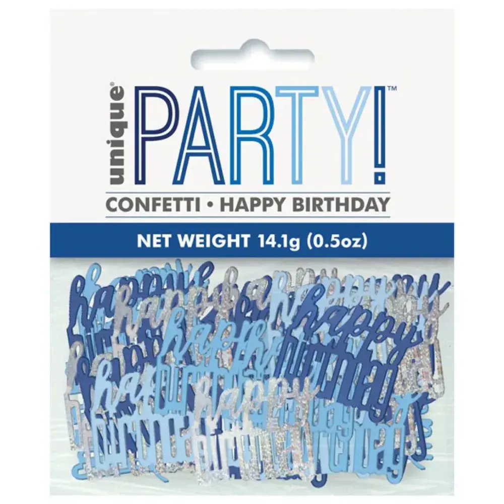 New blue glitz happy birthday confetti