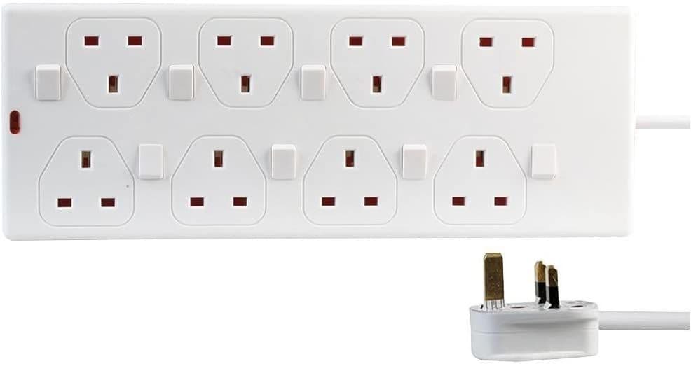8 Way Gang 0 5 to 2 Metre 13A Mains Individually Switched Power ...