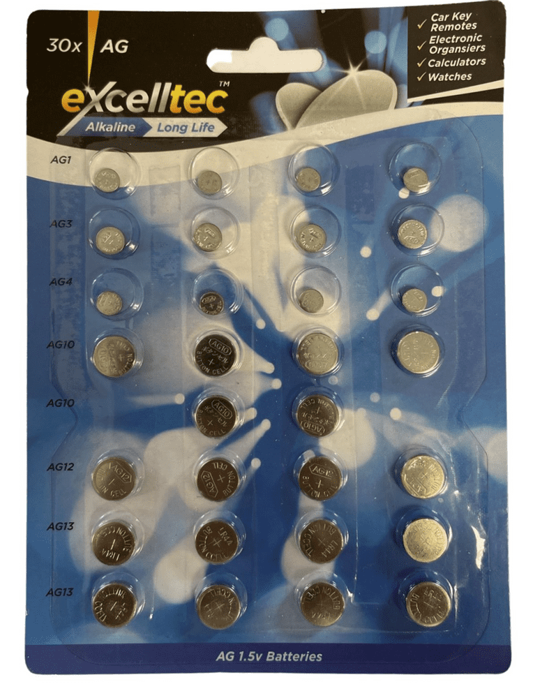 Excelltec Pack of 30 Coin Cell Batteries Car Remote Watch Battery